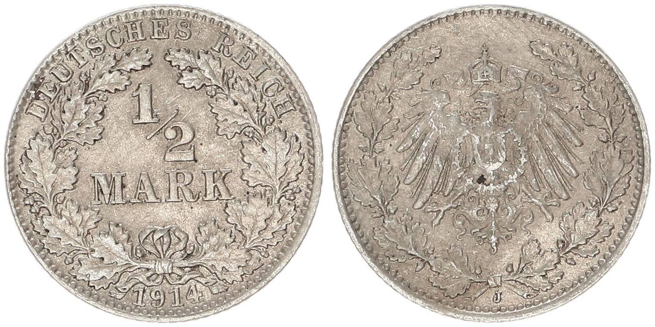 1/2 Mark Silber - 1914 J Deutsches Kaiserreich fast vz | MA-Shops