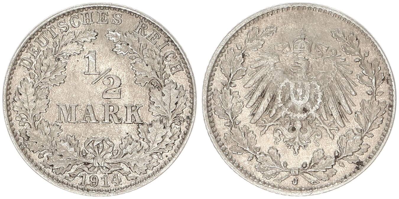 1/2 Mark Silber - 1914 J Deutsches Kaiserreich fast vz | MA-Shops