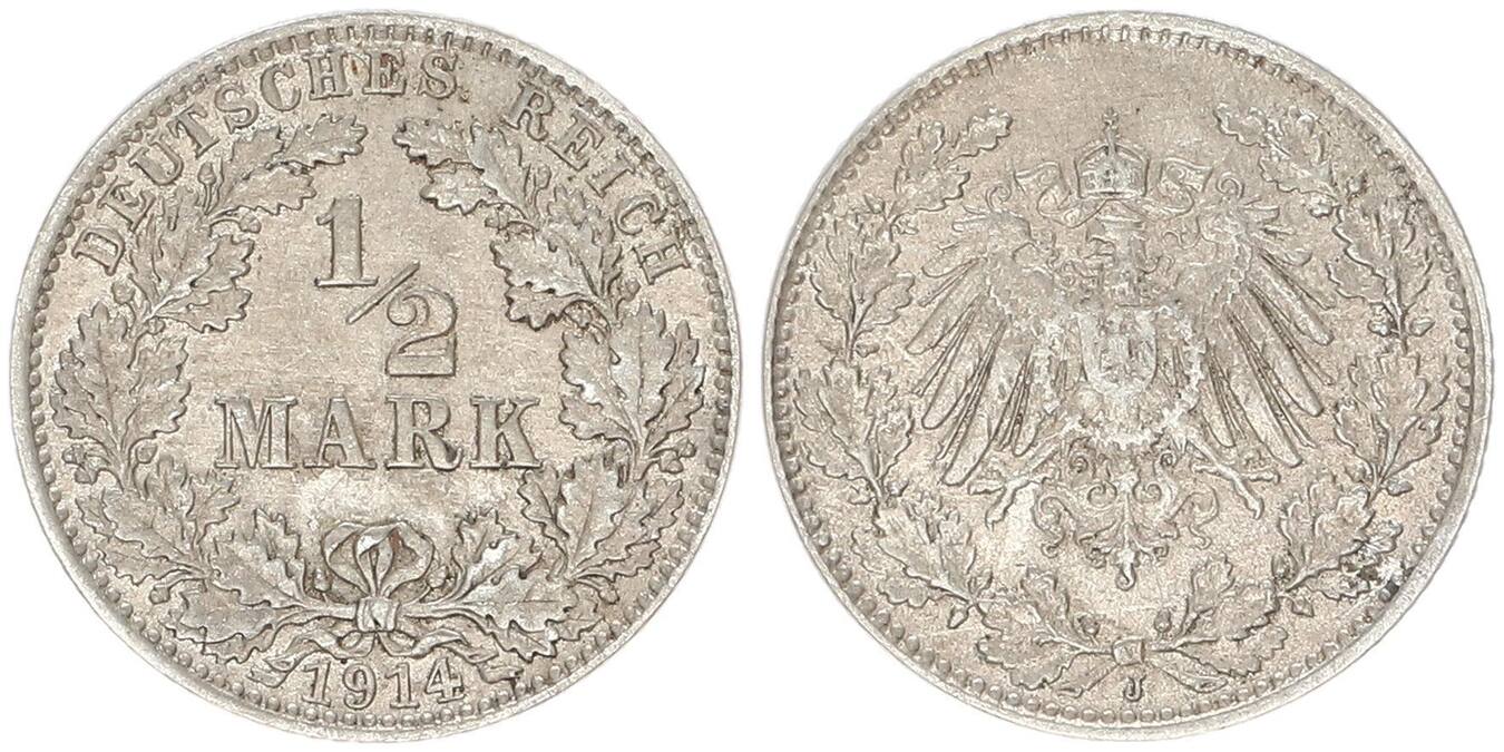 1/2 Mark Silber - 1914 J Deutsches Kaiserreich fast vz | MA-Shops