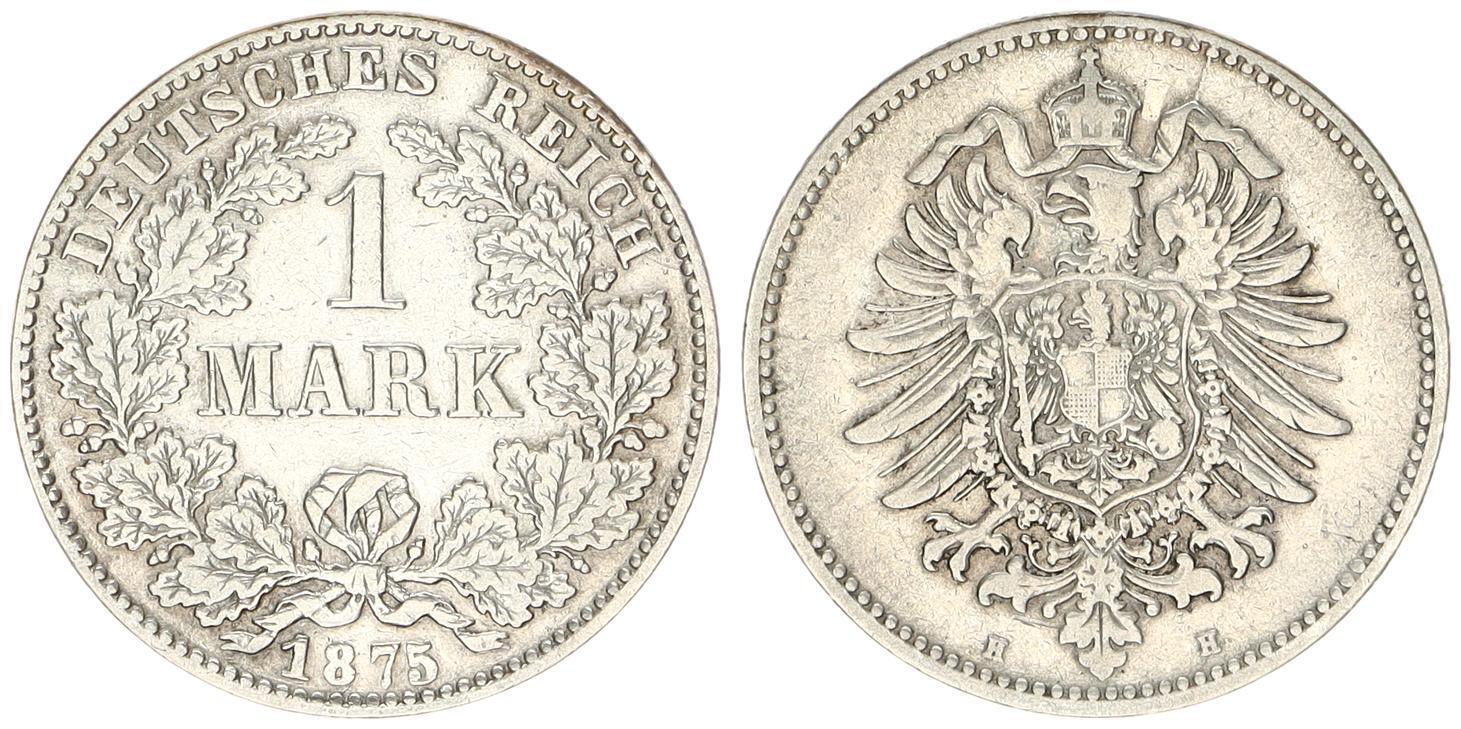 Deutsches Kaiserreich 1875 H Kaiserreich 1 Mark Kursmünze J. 9 ss | MA ...