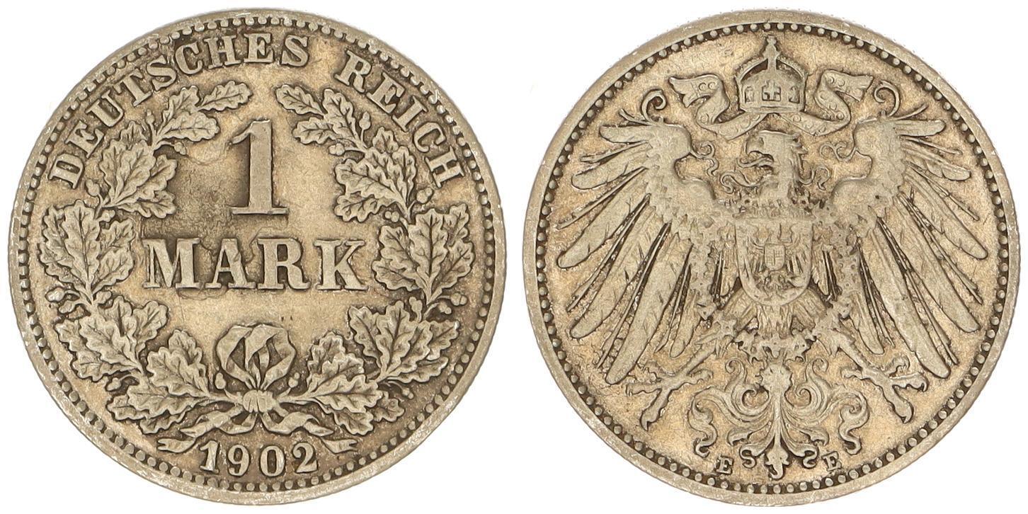 Deutsches Kaiserreich 1902 E Kaiserreich 1 Mark Kursmünze J.17 ss | MA ...