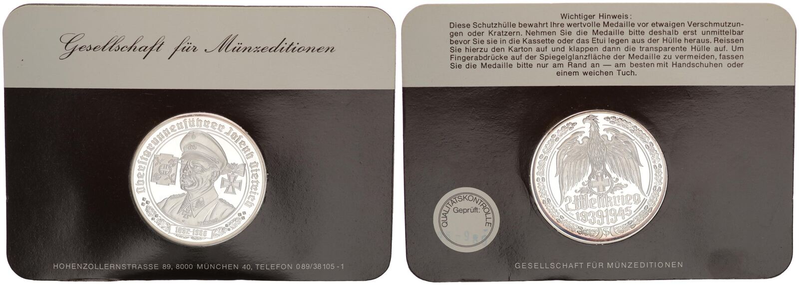 Deutschland / 2.Weltkrieg MEDAILLE ca 1970 2.WK Oberstgruppenführer ...
