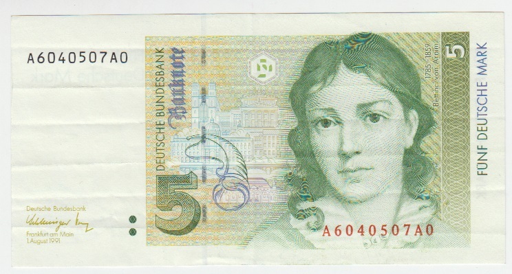 Deutschland - BRD 5 DM - 5 Deutsche Mark 1. August 1991 5 DM Banknote ...