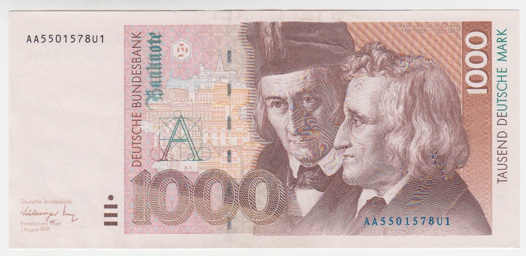 Deutschland 1000 DM Banknote 1991 leicht gebraucht - kassenfrisch | MA ...