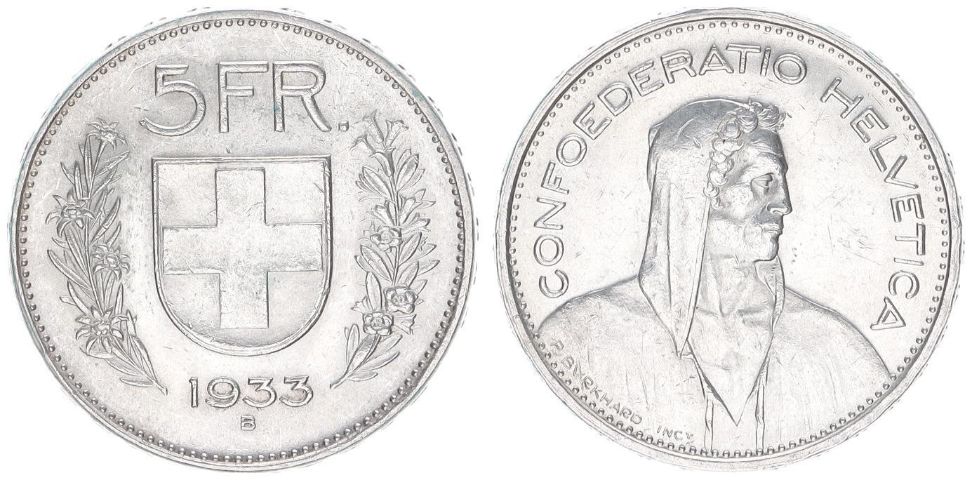 Schweiz 5 Franken Silber 1933 B vz-st | MA-Shops