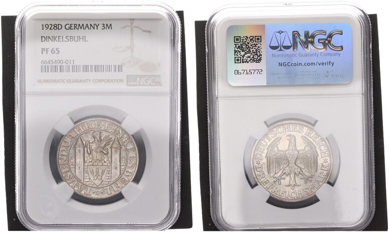 GERMANY 3 Mark 1928 D J. 334 - 1000 Jahre Dinkelsbühl NGC PF 65 | MA-Shops