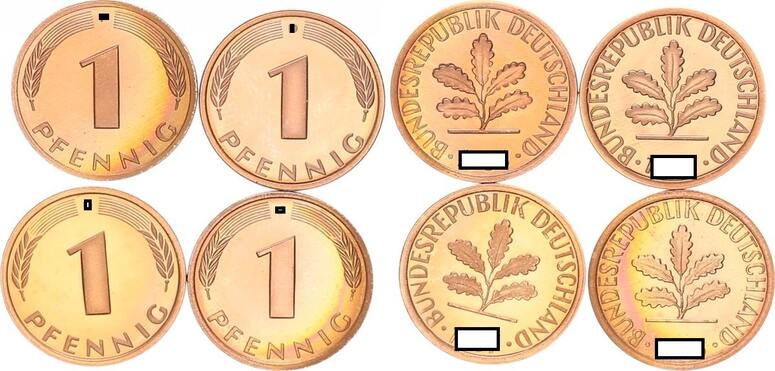 Deutschland 1983 DFGJ 1 Pfennig 1983 D,F,G,J 4 Münzen komplett Polierte ...