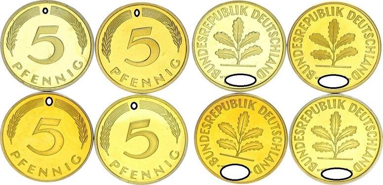 Deutschland 1988 DFGJ 5 Pfennig 1988 D,F,G,J 4 Münzen komplett PP ...