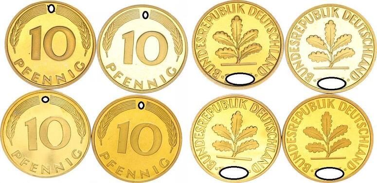 Deutschland 1984 DFGJ 10 Pfennig 1984 D,F,G,J 4 Münzen komplett PP ...