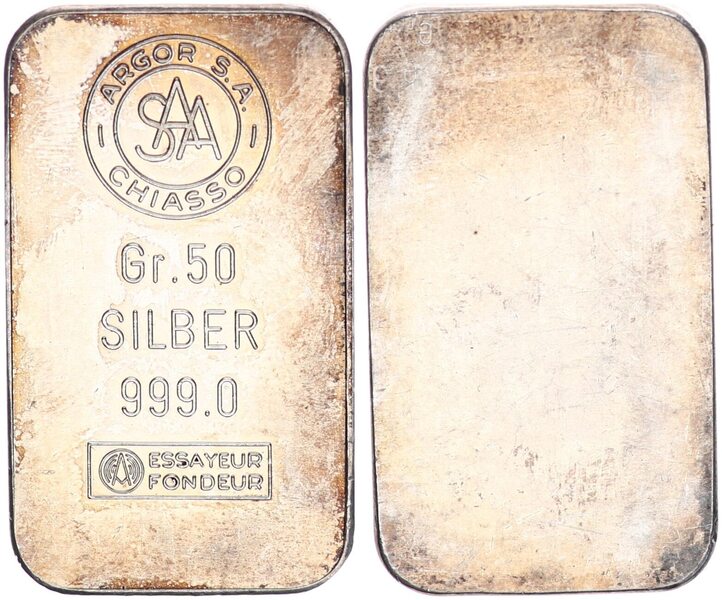 50 g Barren Silber ohne, vor 1986 Argor SA Chiasso, Schweiz - 50 g ...