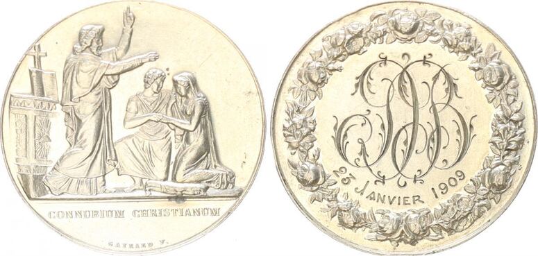 Frankreich Silbermedaille 1909 Connubium Christianum (Ehemedaille) vz ...