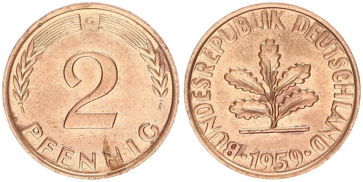 Deutschland BRD 2 Pfennig 1959 G vz-st | MA-Shops