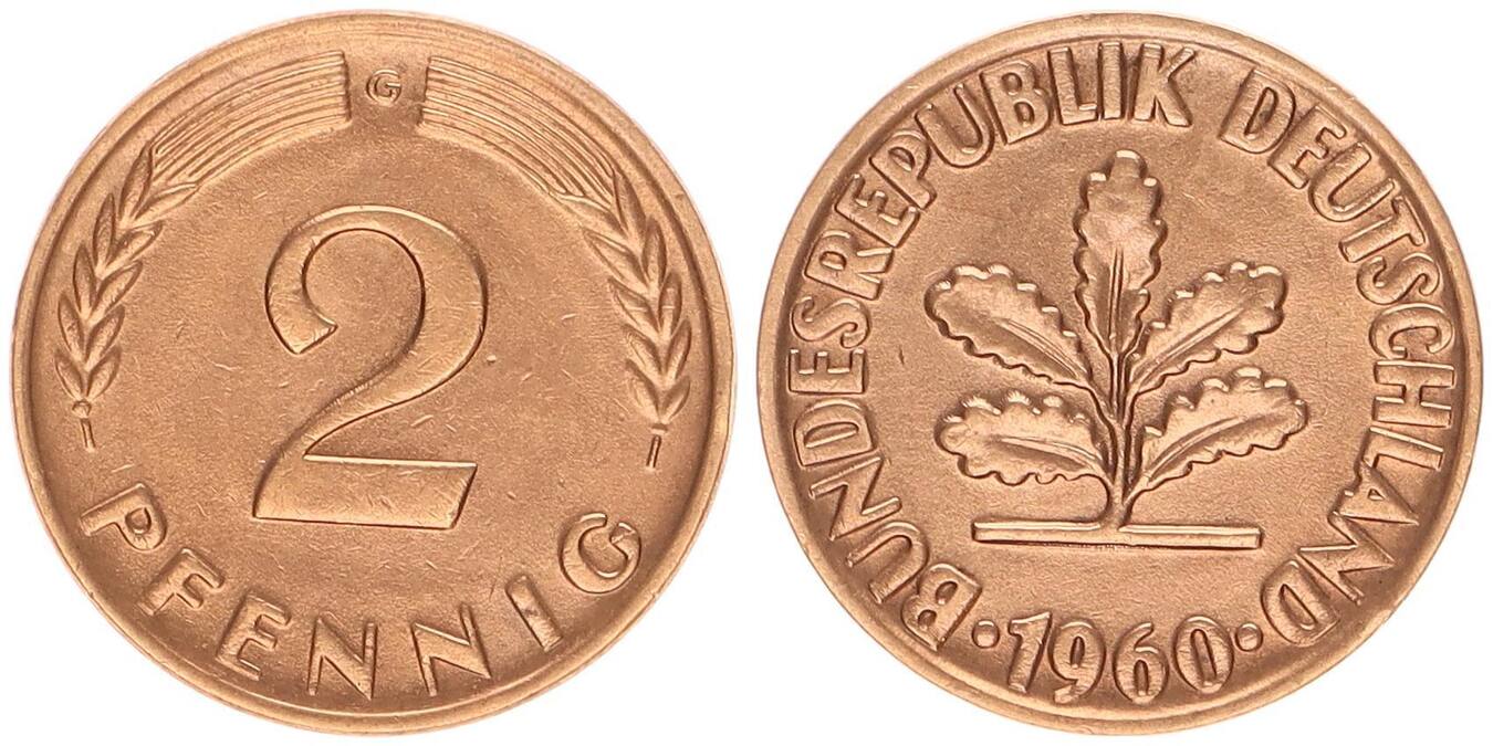 Deutschland BRD 2 Pfennig 1960 G vz | MA-Shops