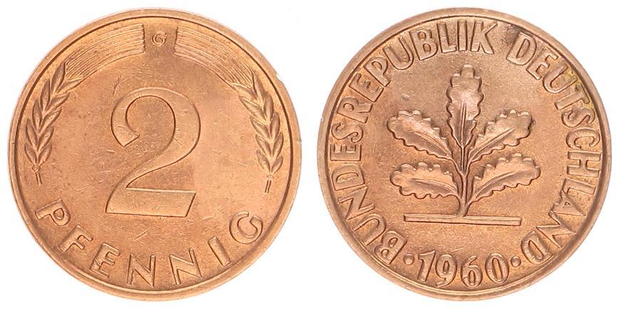 Deutschland BRD 2 Pfennig 1960 G vz-st | MA-Shops