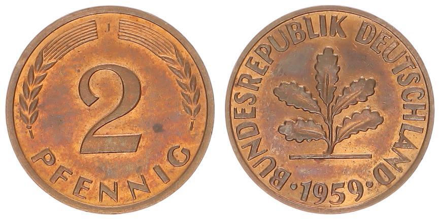 Deutschland BRD 2 Pfennig 1959 J prägefrisch | MA-Shops