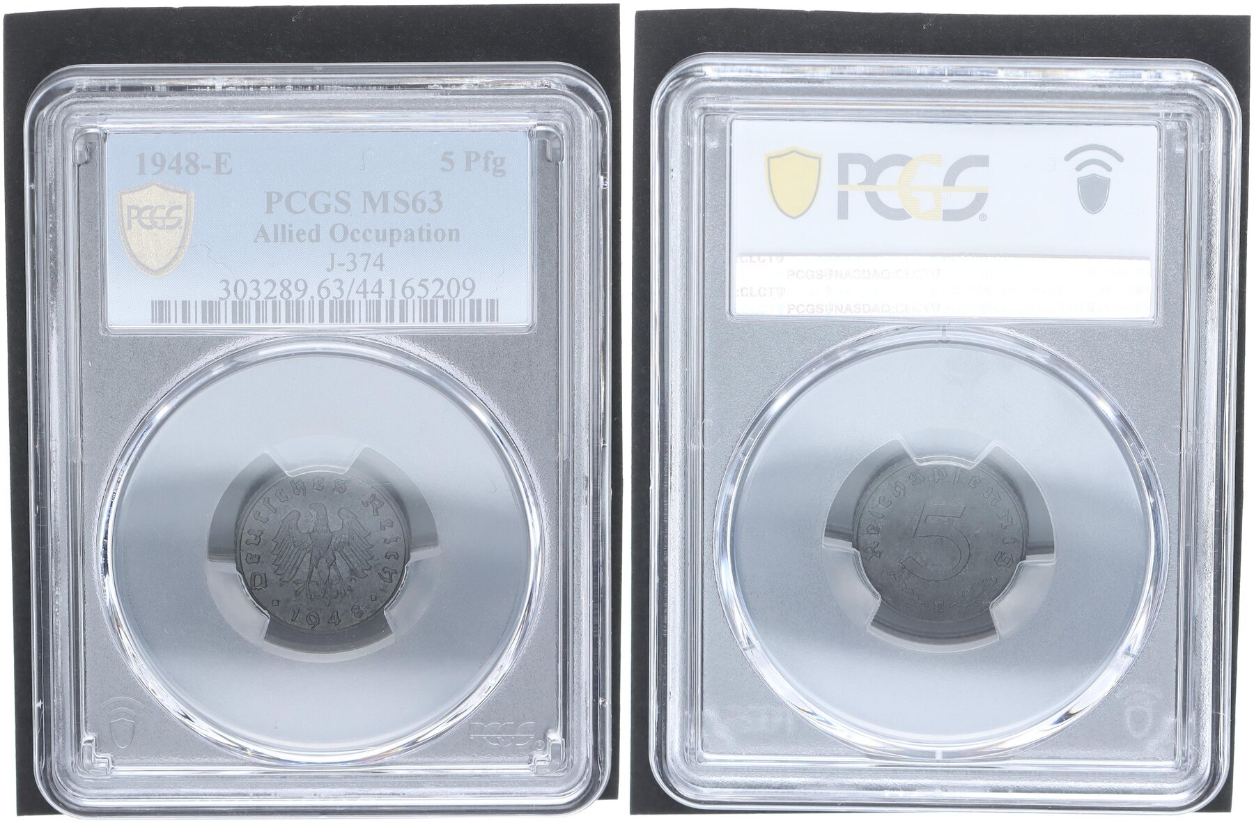 Allied Occupation 1948-E Alliierte Besetzung 5 Pfennig 1948 E prägefrisch PCGS zertifiziert PCGS ...