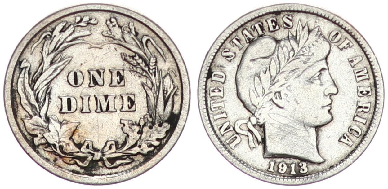 USA One Dime 1913 - Silber - Barber ss | MA-Shops