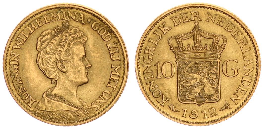 Niederlande 10 Gulden Gold 1912 Wilhelmina ss-vz/vz | MA-Shops