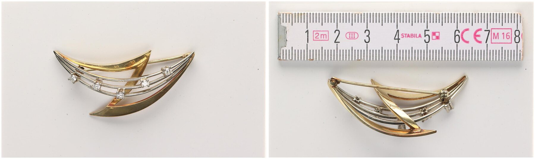 Brosche mit Diamanten(je 0,04Karat), 585 Gold, 4,7cm groß | MA-Shops