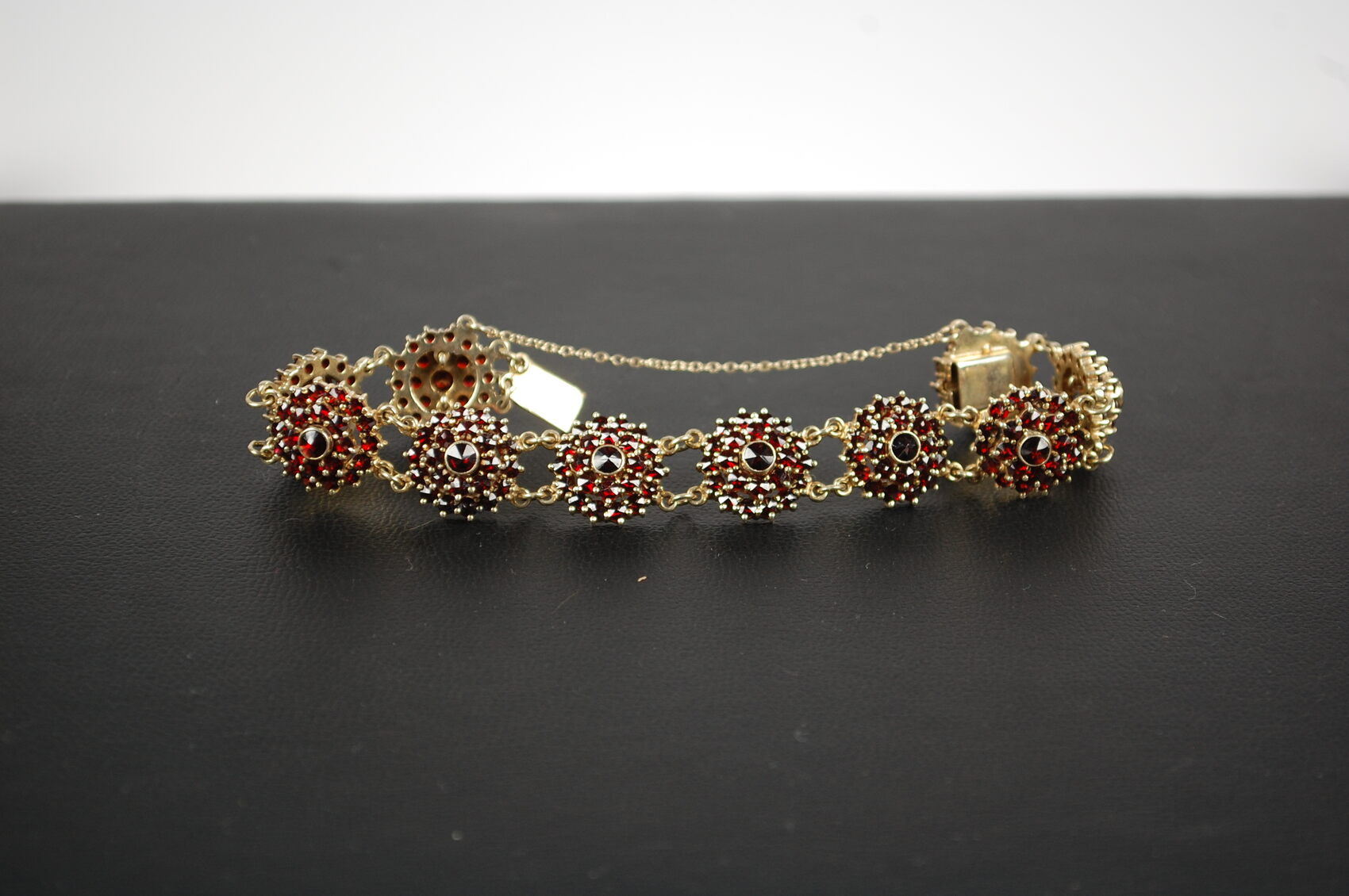 Granatstein Schmuckset, Silber oder Tombak vergoldet, 60,7g | MA-Shops