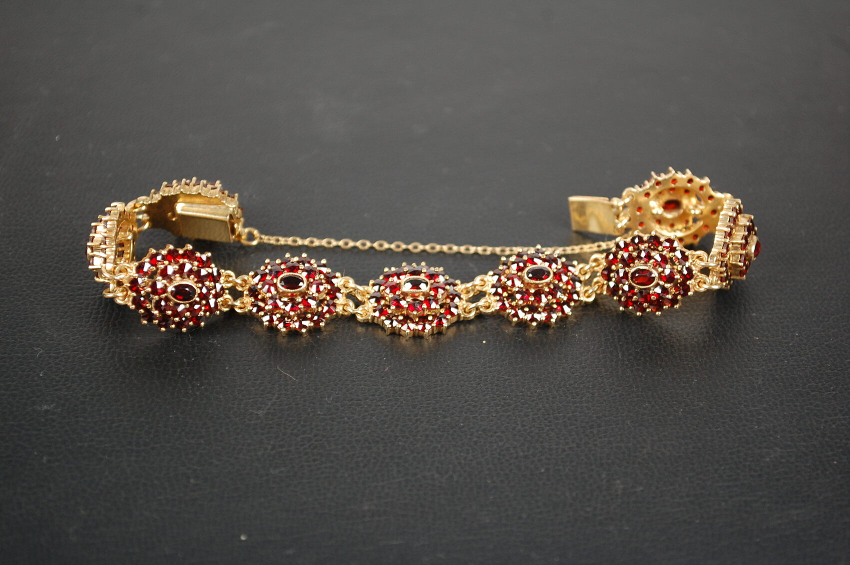 Granatstein Schmuckset, Silber oder Tombak vergoldet, 49,24g | MA-Shops