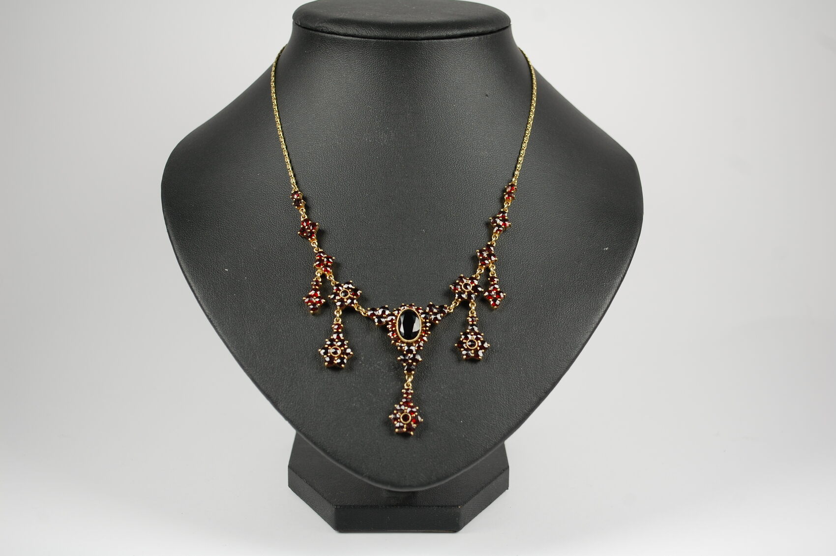 Granatstein Schmuckset, Silber oder Tombak vergoldet, 34,33g | MA-Shops