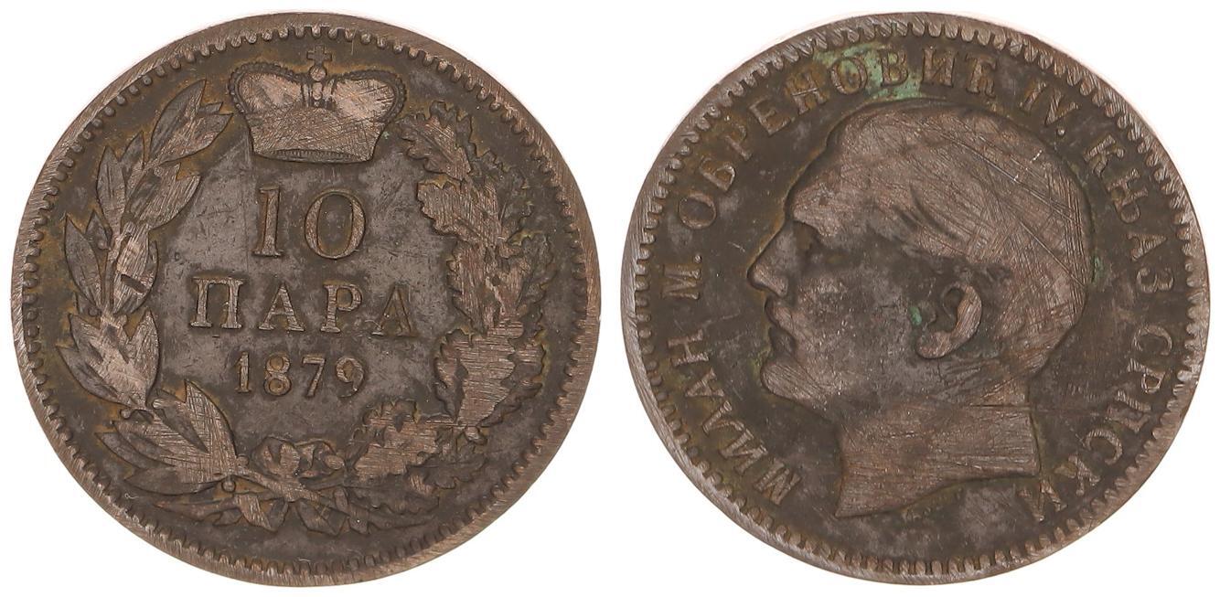 Serbien 10 Para 1879 Milan IV. Obrenovich 1868-1882 s-ss | MA-Shops