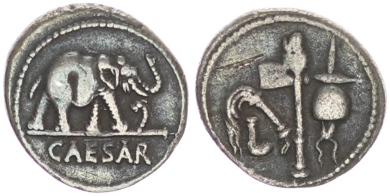 Antike / Republik/ Cäsar Denar 100-44 v.Chr. C. Julius Caesar, Elefant ...