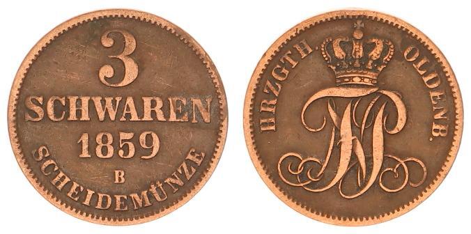 Oldenburg 3 Schwaren 1859 B ss | MA-Shops