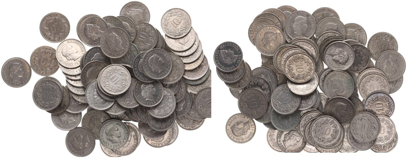 100 x 10 Rappen Verschiedene Schweiz Lot 10 Rappen 100 Stück ...