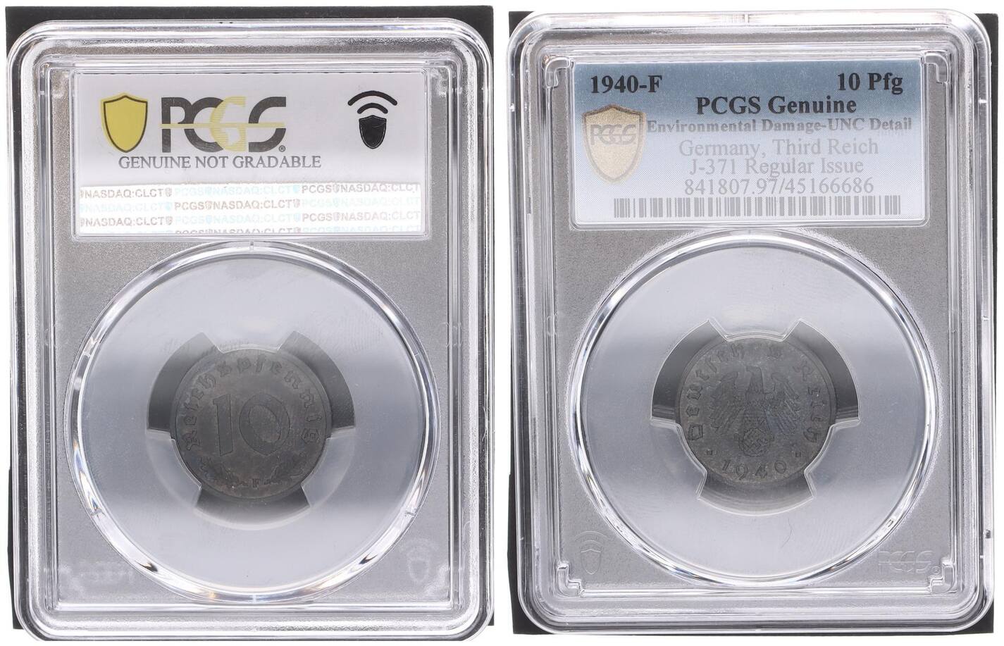 Germany, Third Reich 1940-F 10 Pfennig 1940 F J.371 Kursmünze PCGS zertifiziert PCGS Genuine ...