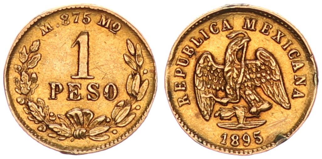Mexico 1 Pesos 1895 - Gold - selten fast vz, Fassungsspuren | MA-Shops