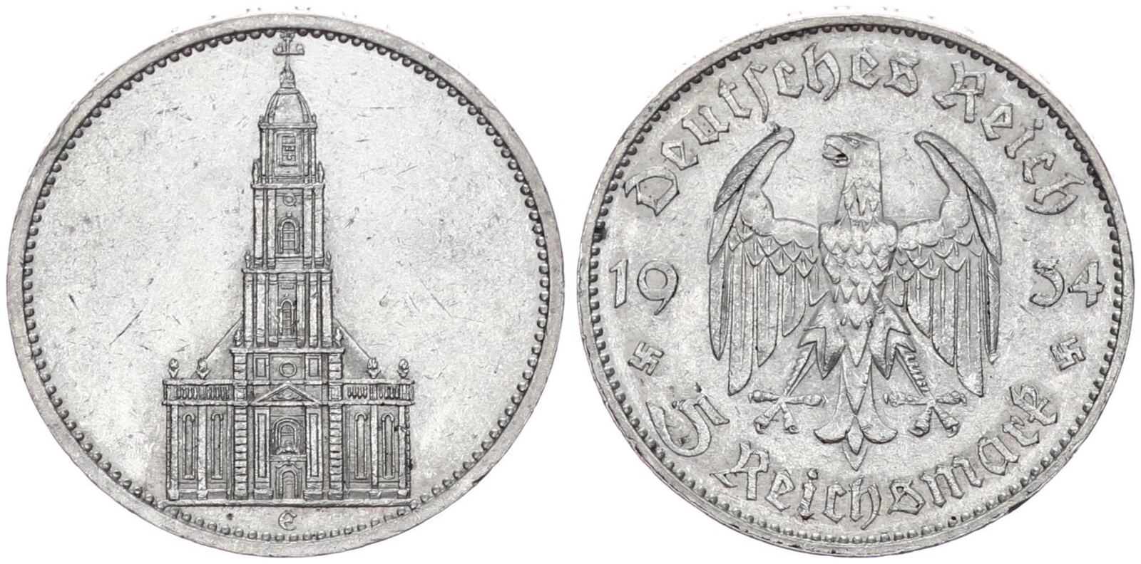 Drittes Reich 3. Reich 5 Mark Garnisonkirche 1934 E vz-st | MA-Shops