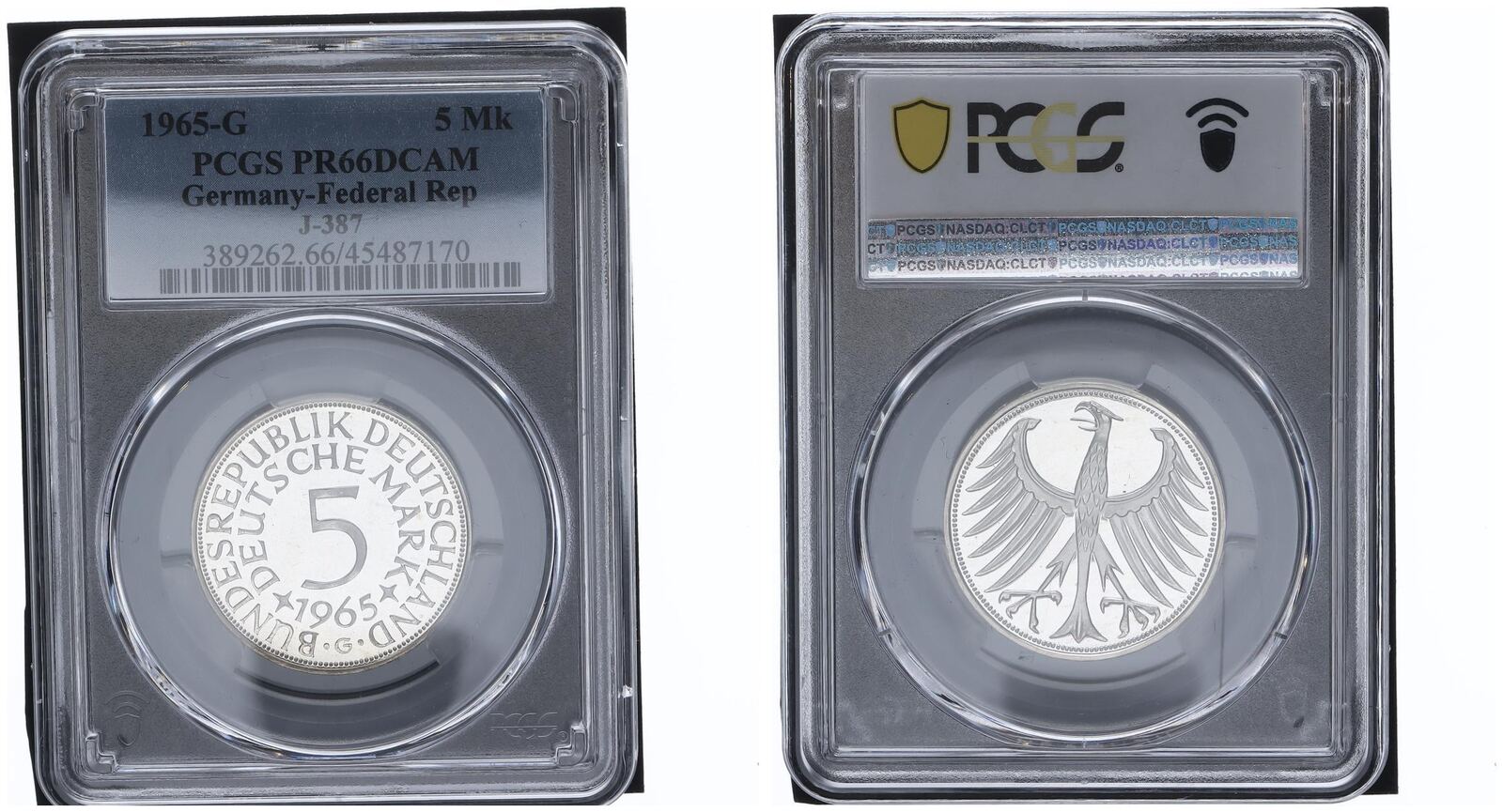 Germany-Federal Rep 5 Mark 1965-G 5 DM J.387 Silber Kursmünze 1965 G PP ...
