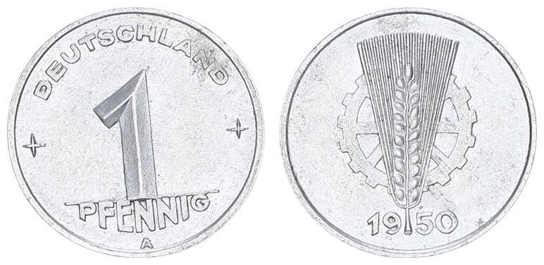 Deutschland / DDR 1 Pfennig Alu DDR 1 Pfennig 1950 A vz+ | MA-Shops