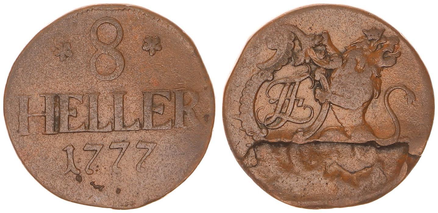 Hessen- Kassel Hessen-Kassel 8 Heller 1777, Fehlprägung, starker ...