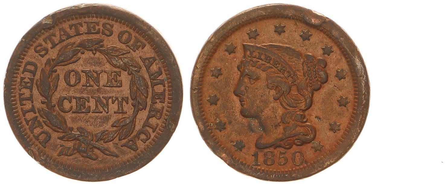 USA 1 Cent 1850 ss mit deutlichen Randfehlern | MA-Shops