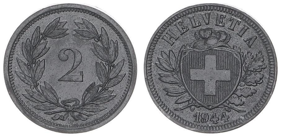 Schweiz 2 Rappen 1944 Zink prägefrisch | MA-Shops