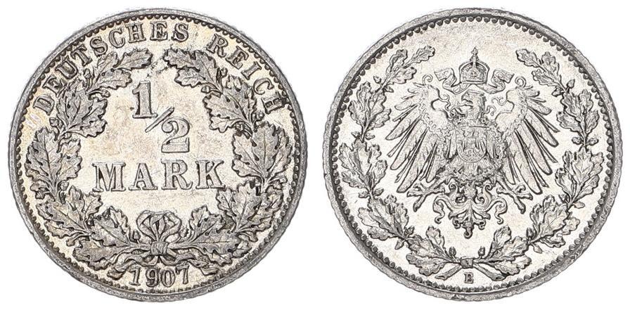 1/2 Mark Silber - Deutsches Kaiserreich 1907 E * vz | MA-Shops