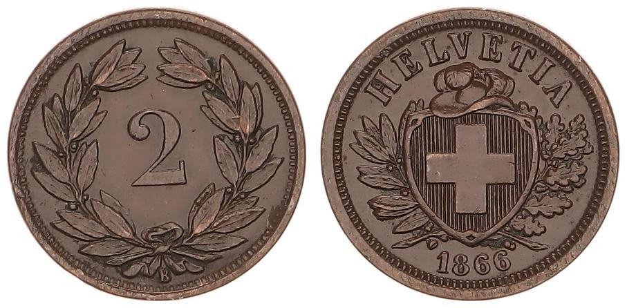 Schweiz 2 Rappen 1866 ss-vz | MA-Shops