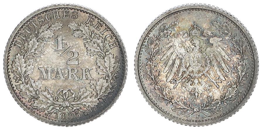 1/2 Mark Silber - 1905 F Deutsches Kaiserreich * fast prägefrisch | MA-Shops