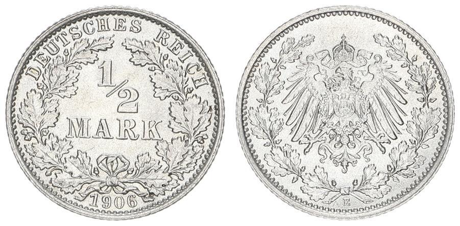 Kaiserreich Deutschland Deutsches Kaiserreich, 1/2 Mark Silber 1906 E * prägefrisch | MA-Shops