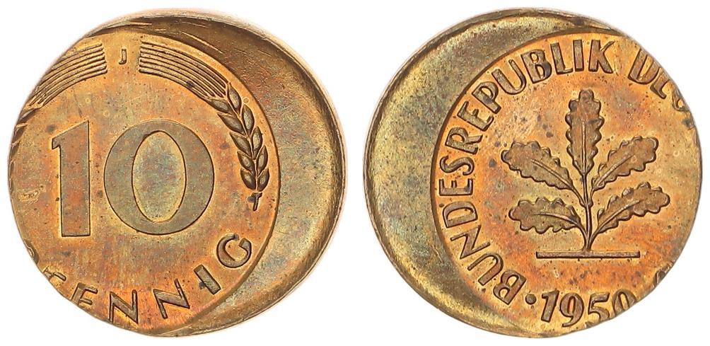 Deutschland 10 Pfennig dezentriert BRD 10 Pfennig 1950 J Fehlprägung ...
