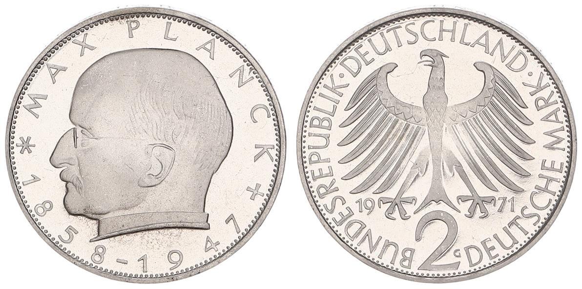 Deutschland 2 DM Max Planck 2 DM Kursmünze 1971 G PP, mit neuer ...