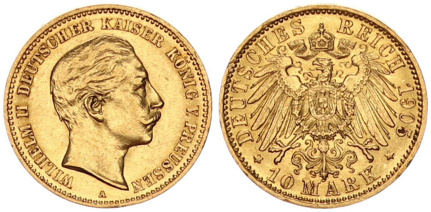 10 Mark 1905 A Preußen 10 Reichsmark Kaiser Wilhelm II - 10 Goldmark ss ...