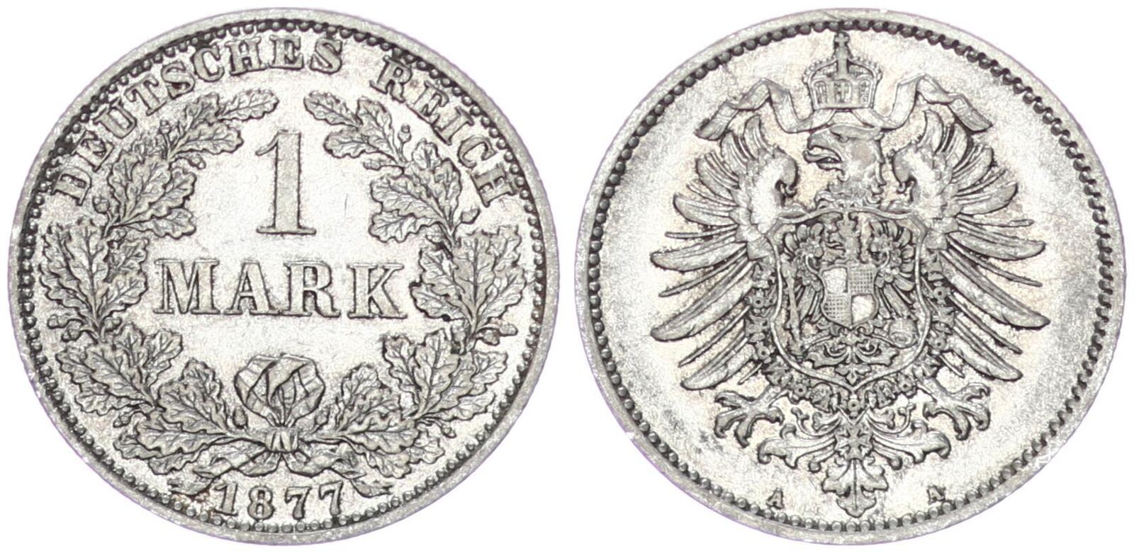 Deutsches Kaiserreich 1 Mark 1877 A 1 Reichsmark Silber kleiner Adler ...