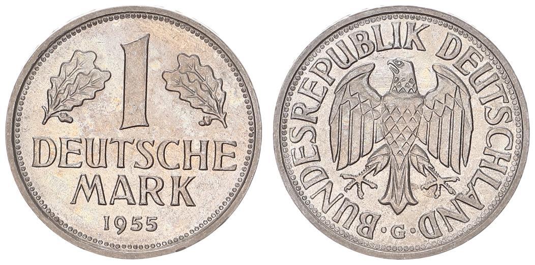 Deutschland 1 DM Kursmünze 1955 G Erhaltung ! fast Stempelglanz | MA-Shops