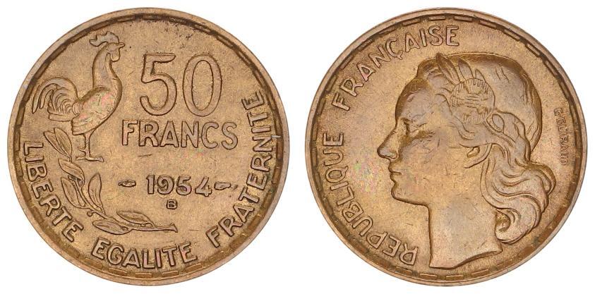 1954 B Frankreich 50 Francs 1954 seltenes Jahr! ss+ | MA-Shops