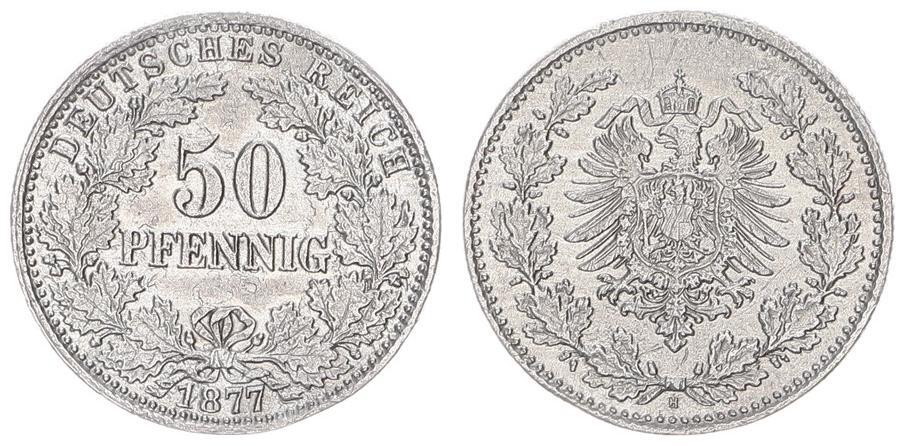 Deutsches Kaiserreich 50 Pfennig 1877 H ss, raue Oberfläche | MA-Shops