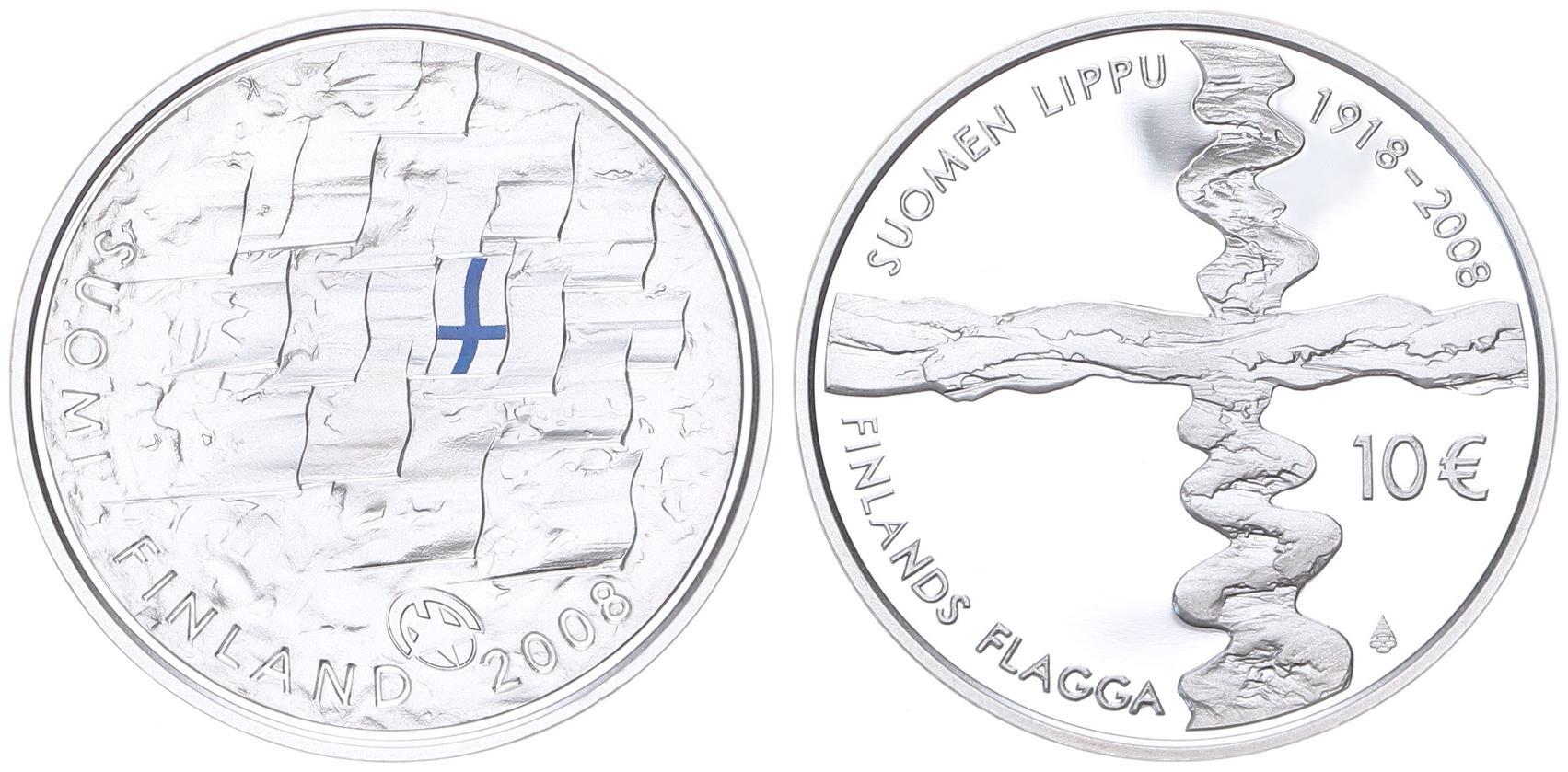 10 EURO In ORIGINALkapsel 2008 FINNLAND 90 Jahre Nationalflagge PP PP